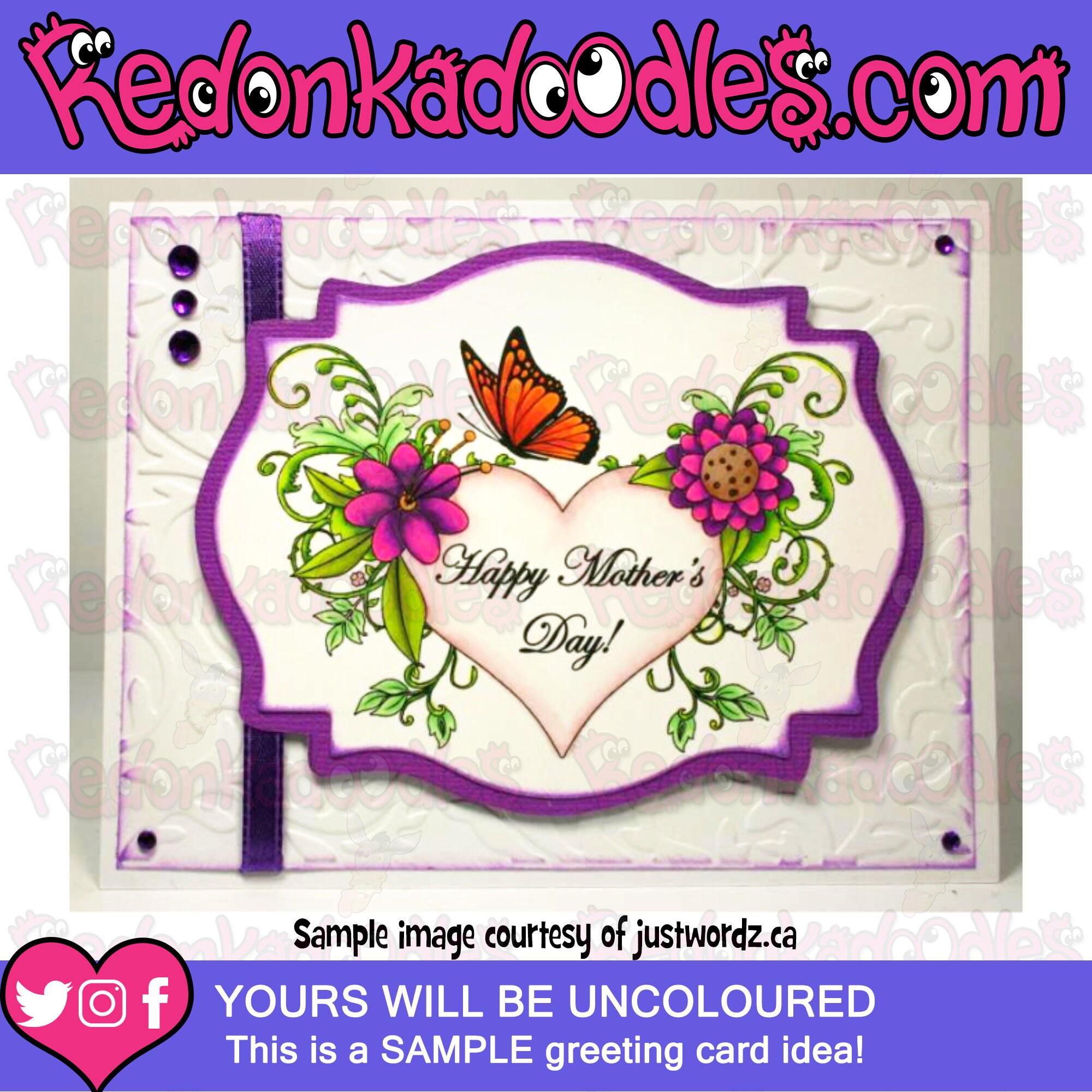 Digital Stamp - Floral Hearts Sentiments Package, Uncoloured Digital ...