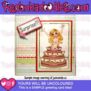 Digital Stamps Birthday Cake Surprise Girl Uncoloured Digital Image for ...