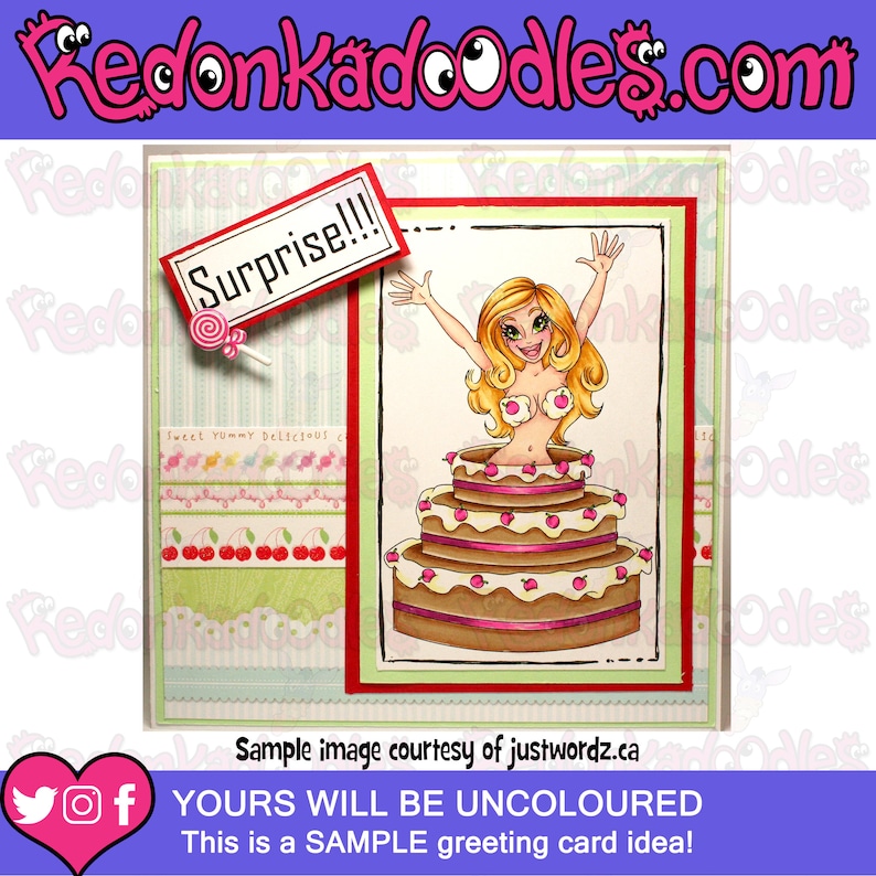 Digital Stamps Birthday Cake Surprise Girl Uncoloured Digital Image for ...