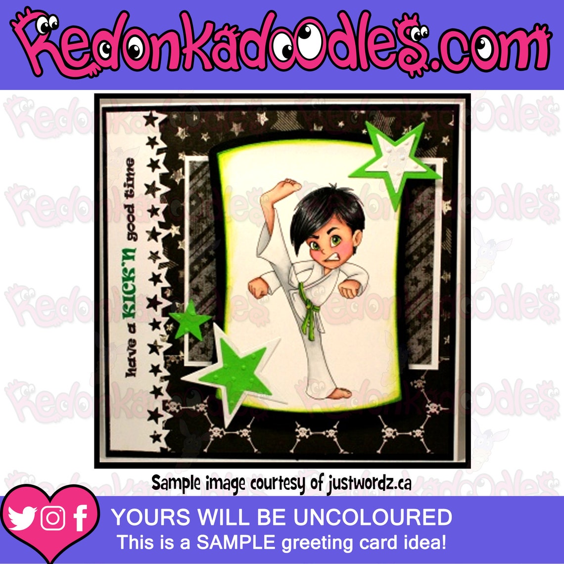 Digital Stamps Karate Kick Boy Digi Uncoloured Digital - Etsy