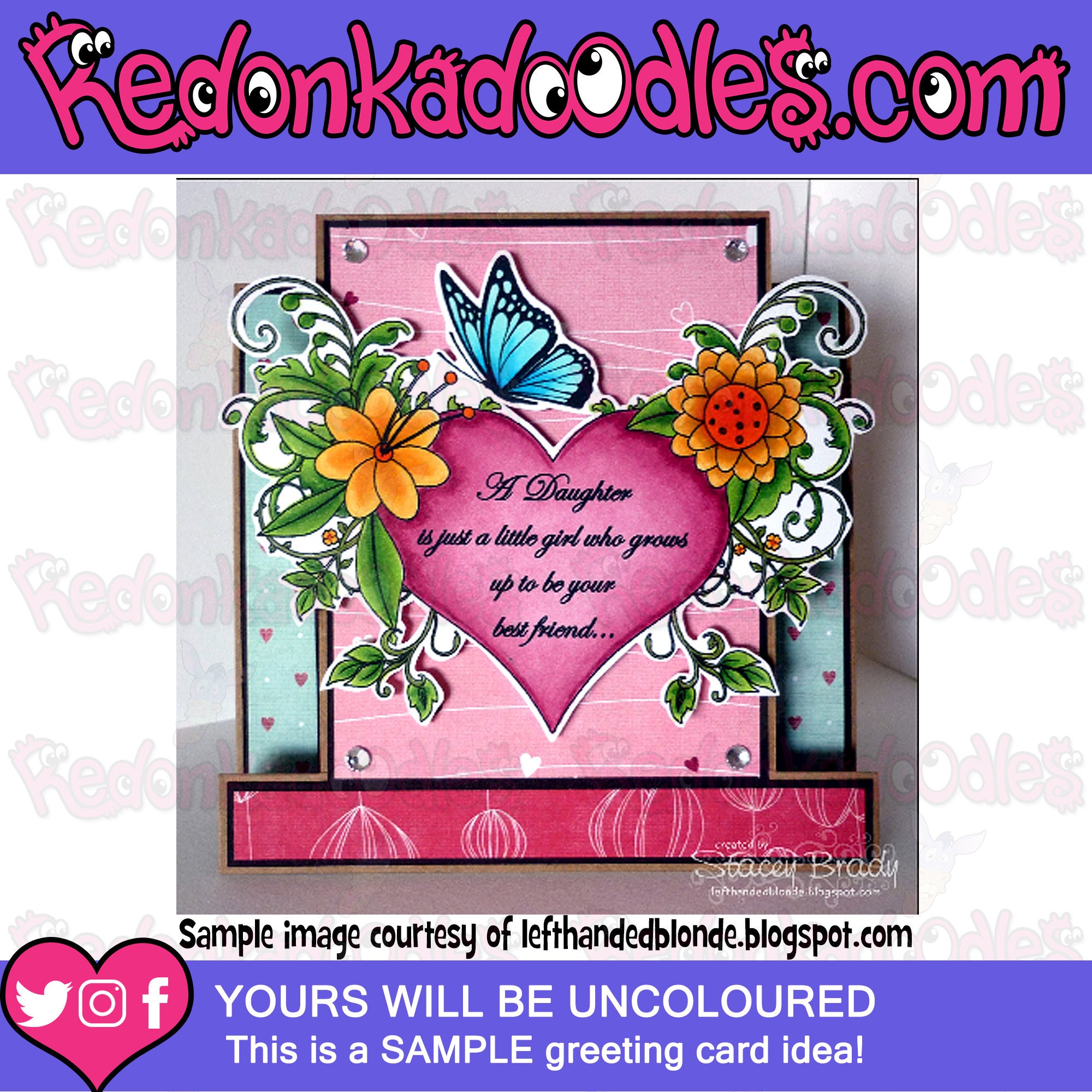 Digital Stamp - Floral Hearts Sentiments Package, Uncoloured Digital ...