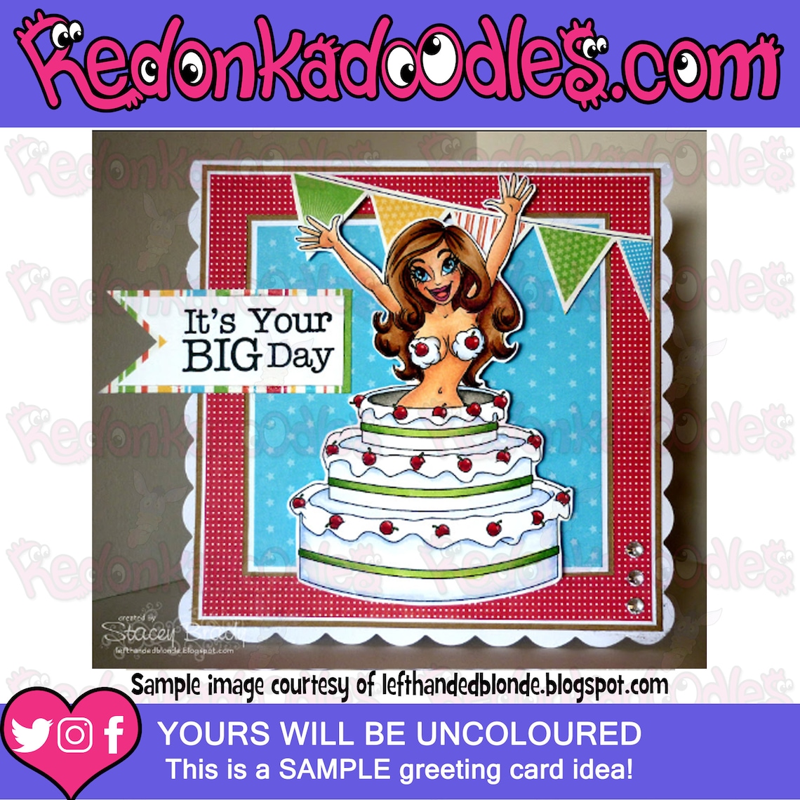 Digital Stamps Birthday Cake Surprise Girl Uncoloured - Etsy