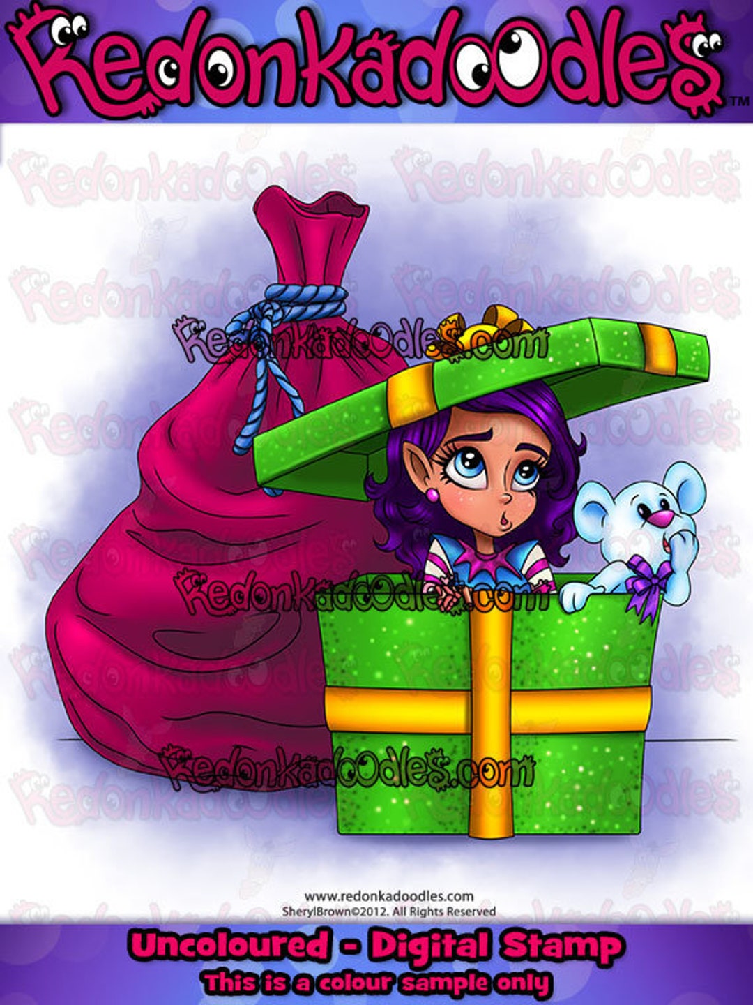 Digital Stamps - Elf in A Box - UNCOLOURED Christmas Digital Image for ...