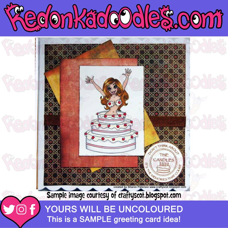 Digital Stamps - Birthday Cake Surprise Girl - Uncoloured Digital Image ...