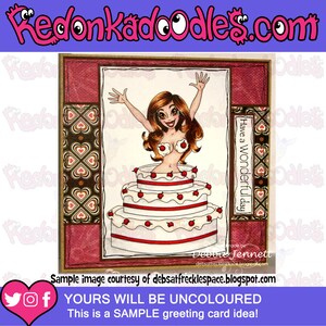 Digital Stamps Birthday Cake Surprise Girl Uncoloured Digital Image for ...