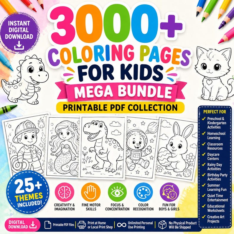 3000+ Coloring Pages Mega Bundle | Kids Printable PDF Collection ...