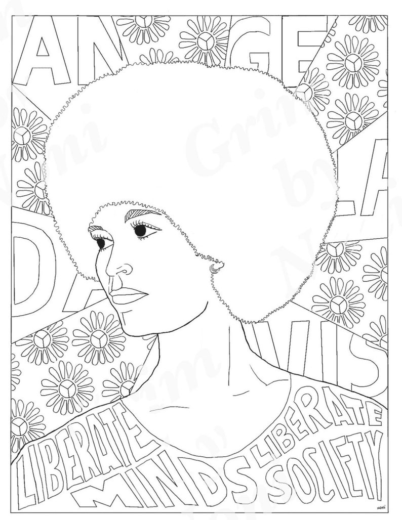 Angela Davis, Portraits, Coloring Pages for Adults, Colouring Pages ...