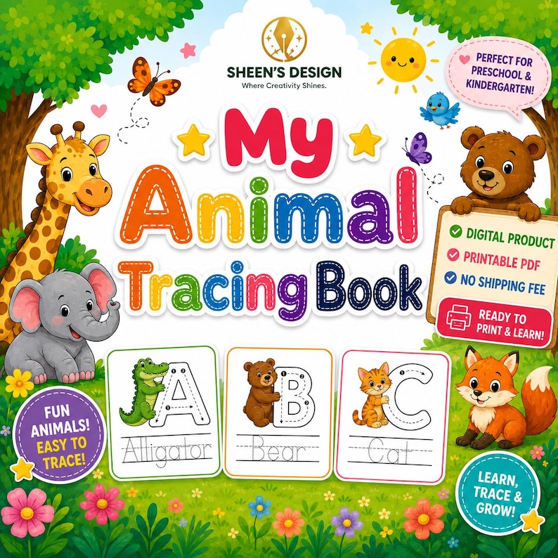 Animal Alphabet Tracing Book for Preschool, Kindergarten | A-Z ...