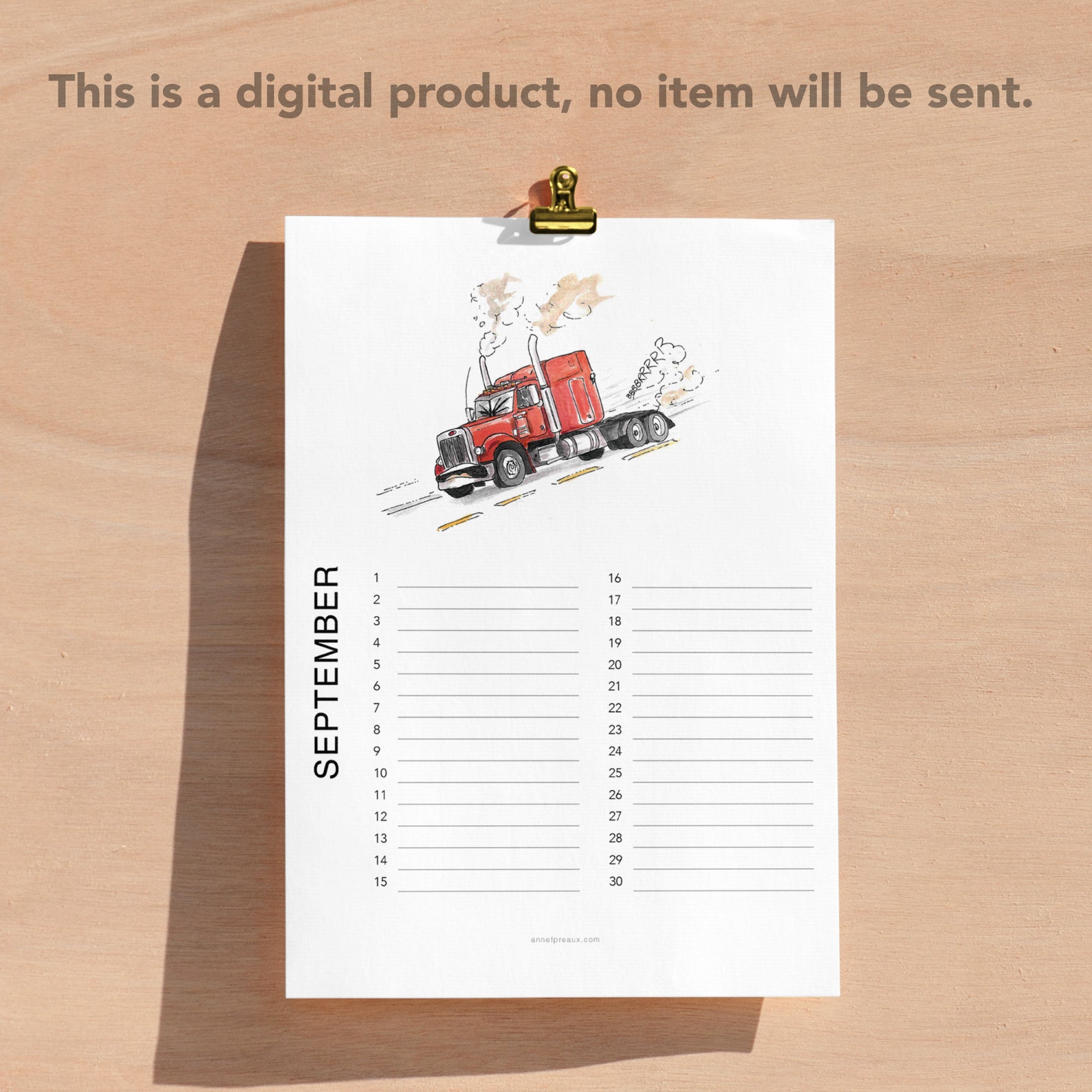 Printable Perpetual Calendar Monthly Planning Art Illustration Trucks ...