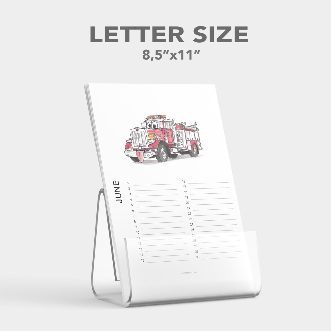 Printable Perpetual Calendar Monthly Planning Art Illustration Trucks ...