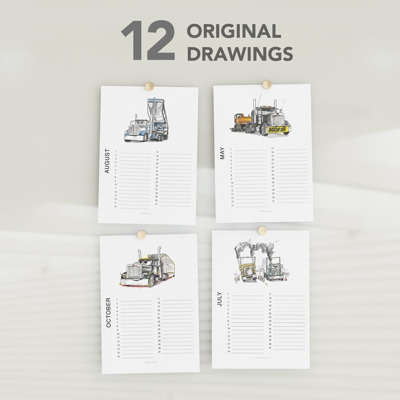 Printable Perpetual Calendar Monthly Planning Art Illustration Trucks ...