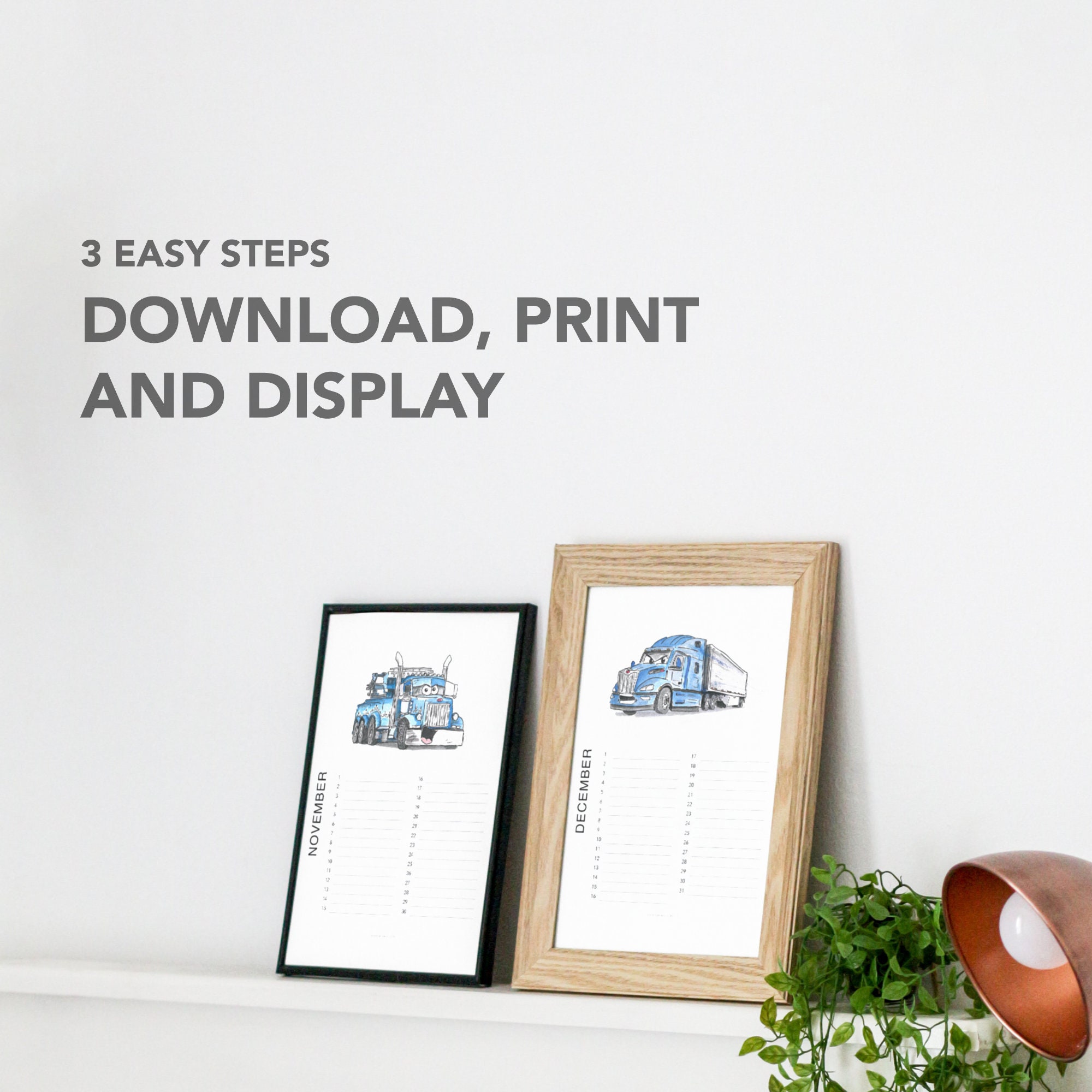 Printable Perpetual Calendar Monthly Planning Art Illustration Trucks ...