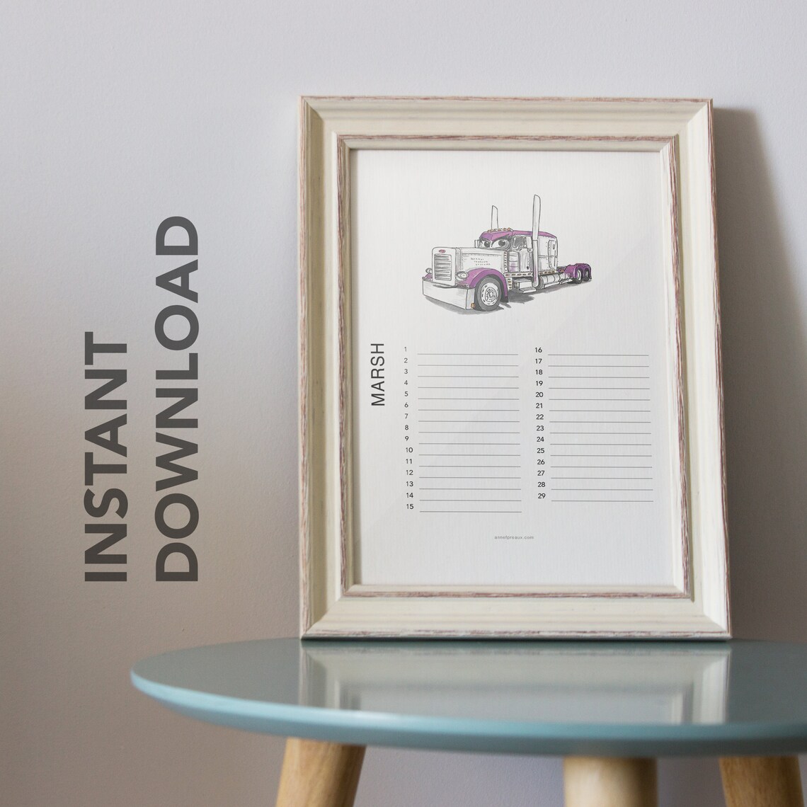 Printable Perpetual Calendar Monthly Planning Art Illustration Trucks ...