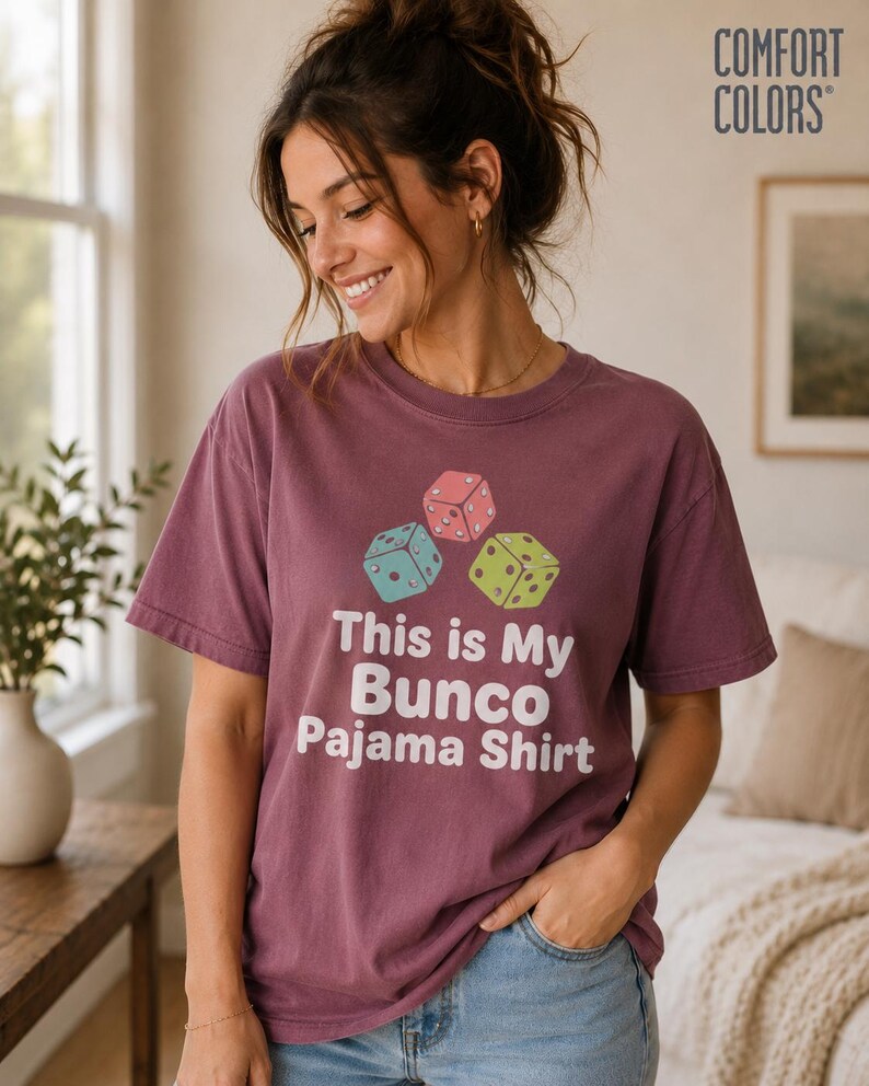 Bunco Dice Game Pajama Shirt, Funny Graphic Tee, Pastel Dice Party Top ...