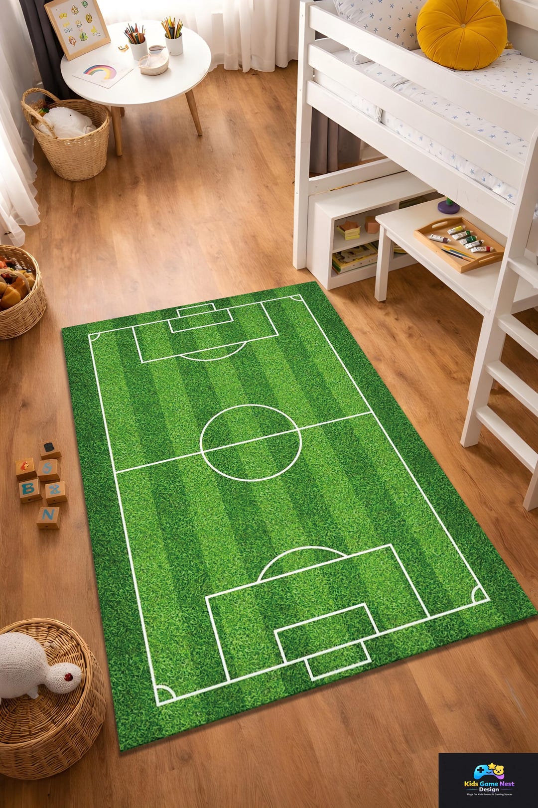 Soccer Field Kids Rug, Football Pitch Playroom Rug, Green Grass Sports ...