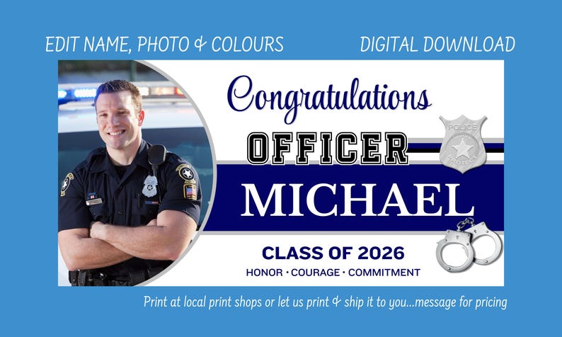 Editable Police Graduation Banner Template, Police Officer Grad Banner ...