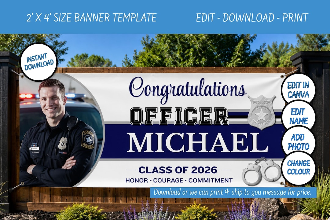 Editable Police Graduation Banner Template, Police Officer Grad Banner ...