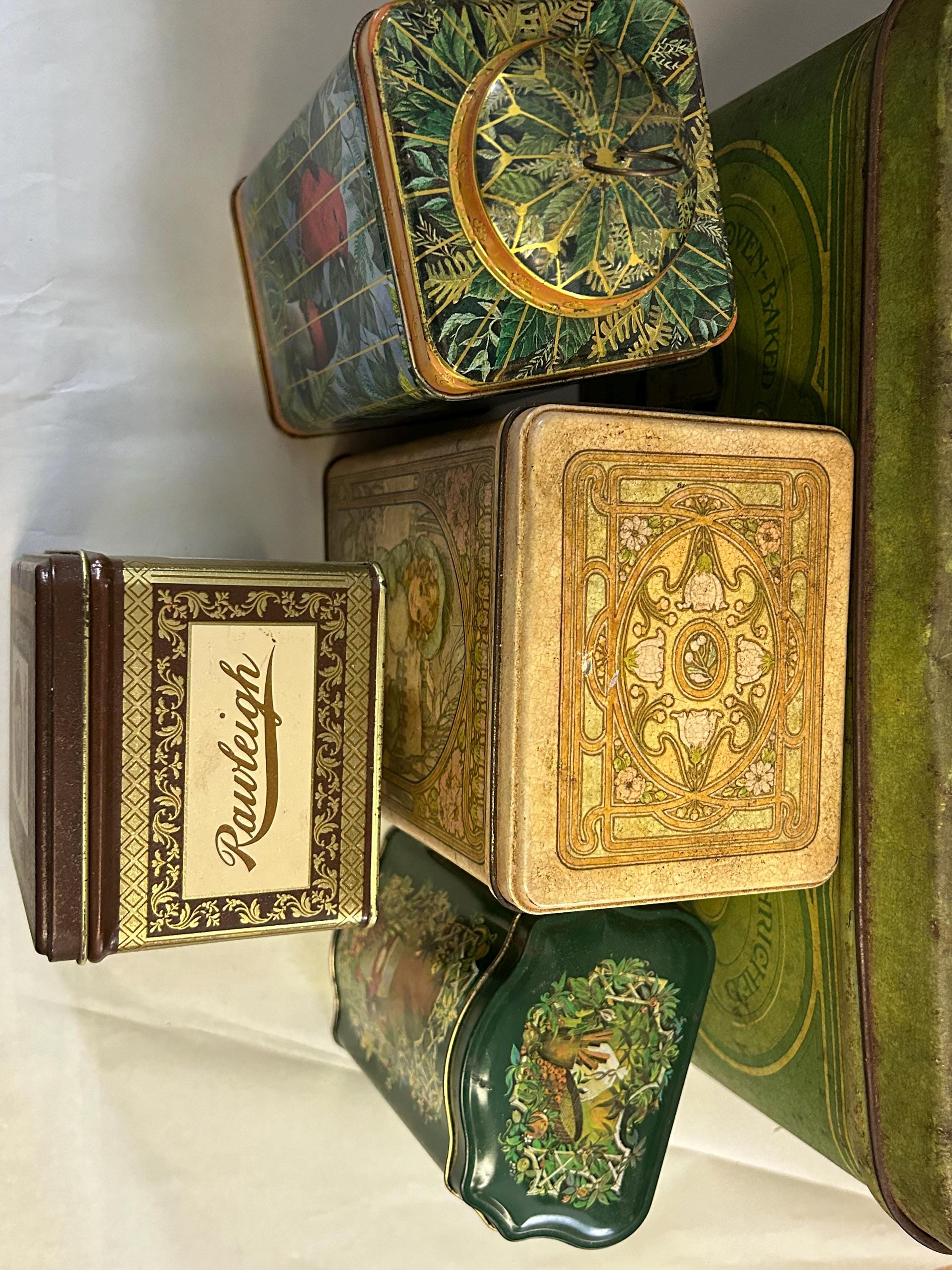 Lot 5 Vintage Tins Bread Box Hinged Kitchen Decorating Set Green Brown ...