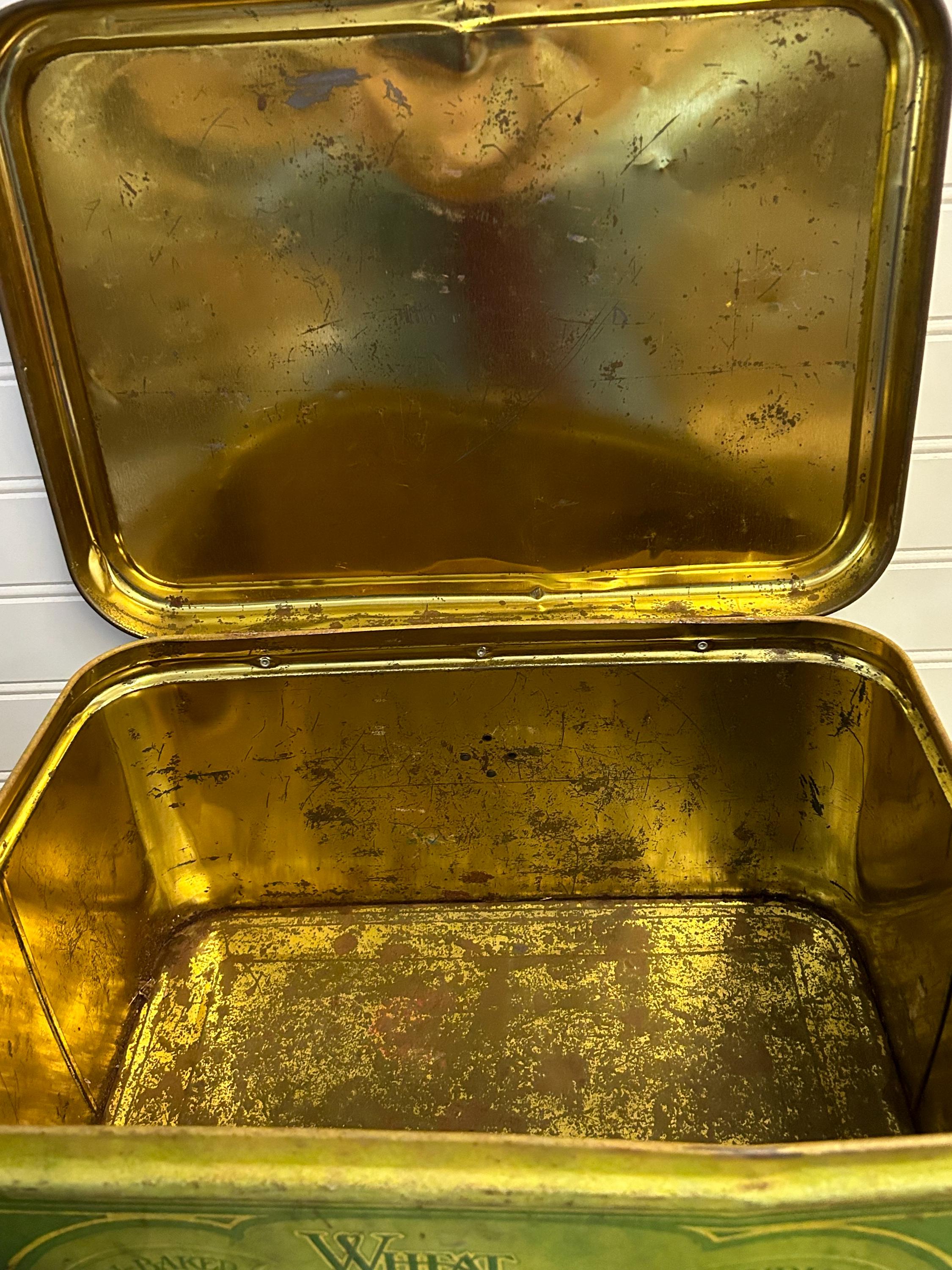 Lot 5 Vintage Tins Bread Box Hinged Kitchen Decorating Set Green Brown ...