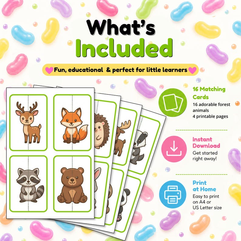 Forest Animals Matching Cards Game | Preschool Toddler Activity (PDF ...