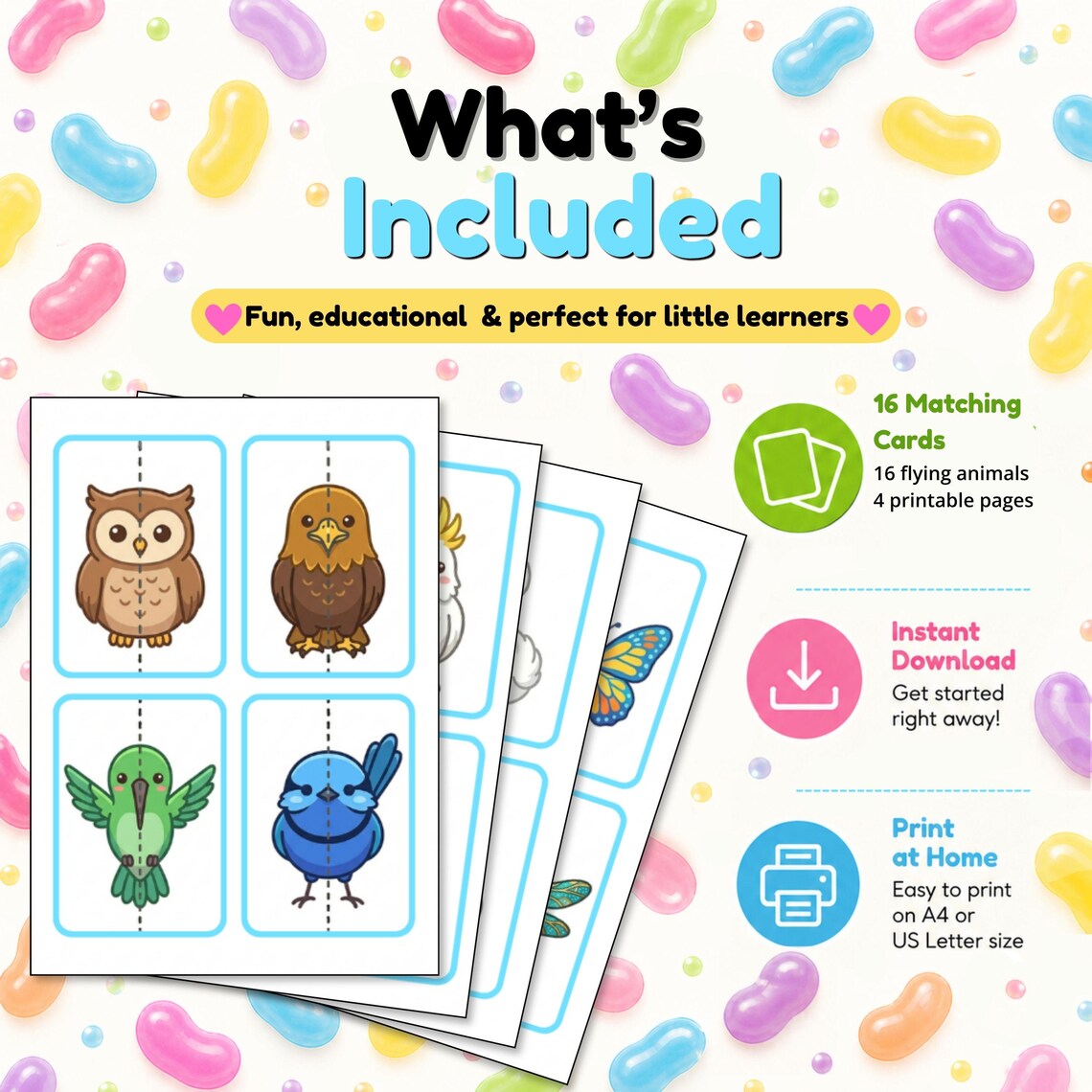 Sky Animals Matching Cards Game | Preschool Toddler Activity (PDF ...