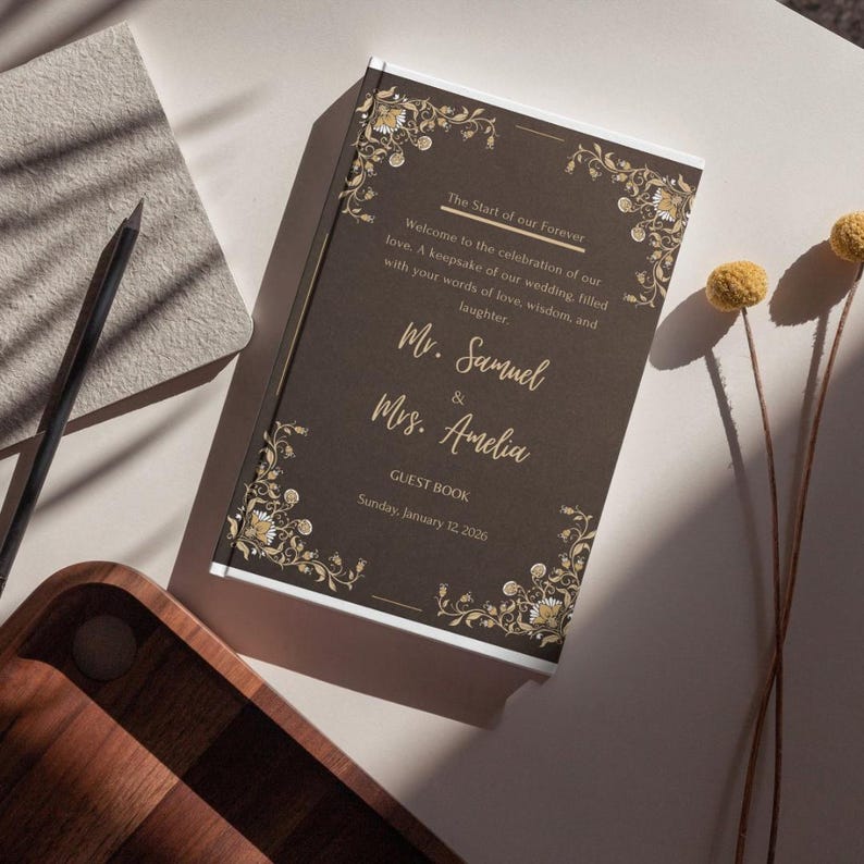 Vintage Floral Wedding Guest Book Sign, Editable Canva Template ...