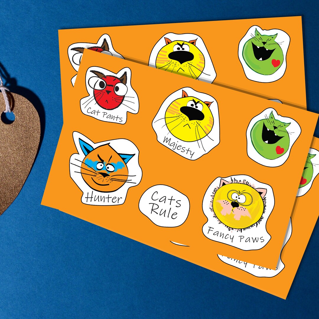 Funny Cat Faces Sticker Pack - Etsy