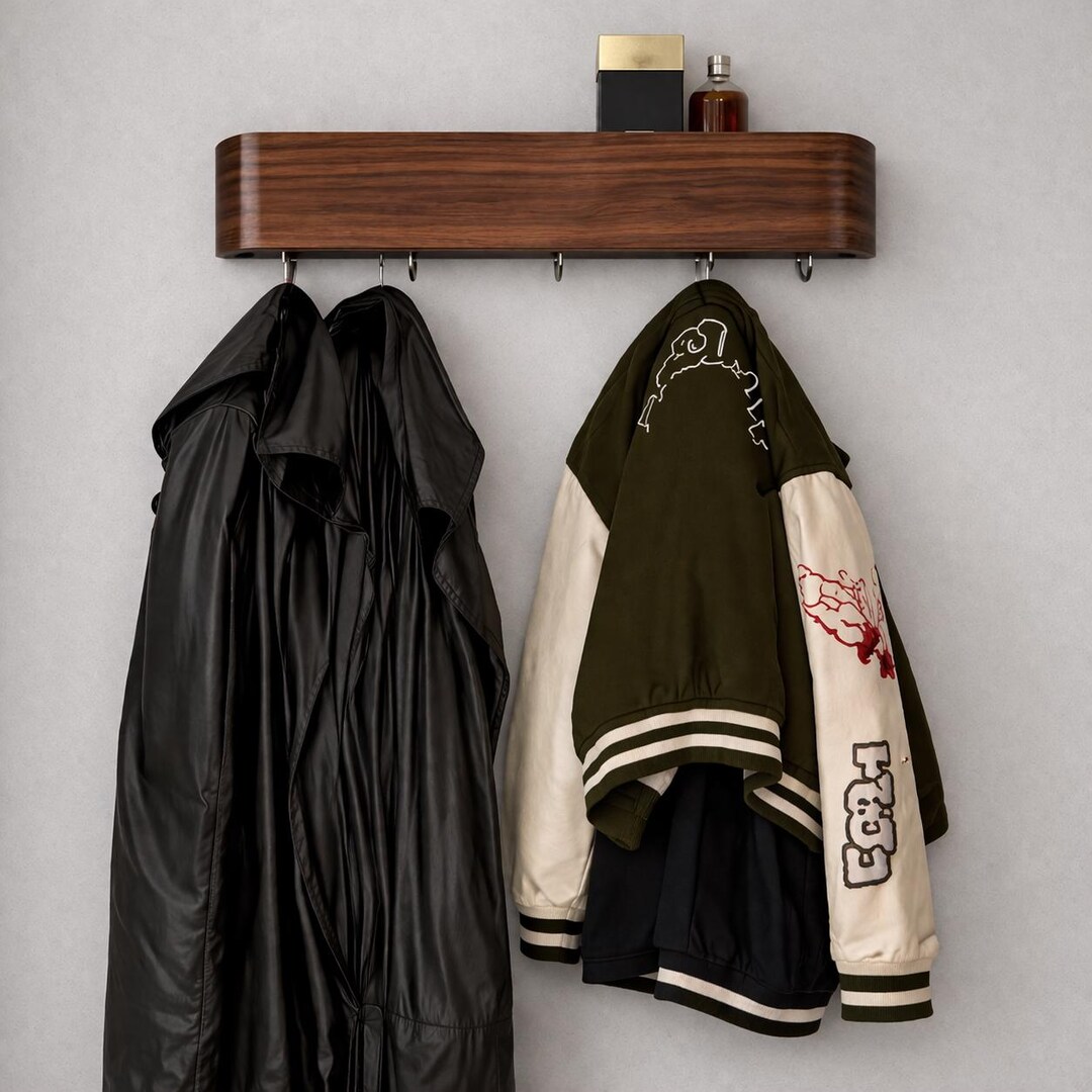 Wood Wall Coat Rack Shelf Hidden Hooks Entryway Coat Rack Floating ...