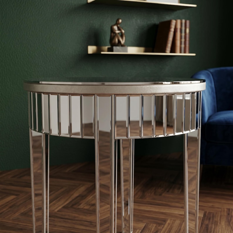 Mirrored Side Table Silver | Round Glamour End Table With Drawer | Art ...