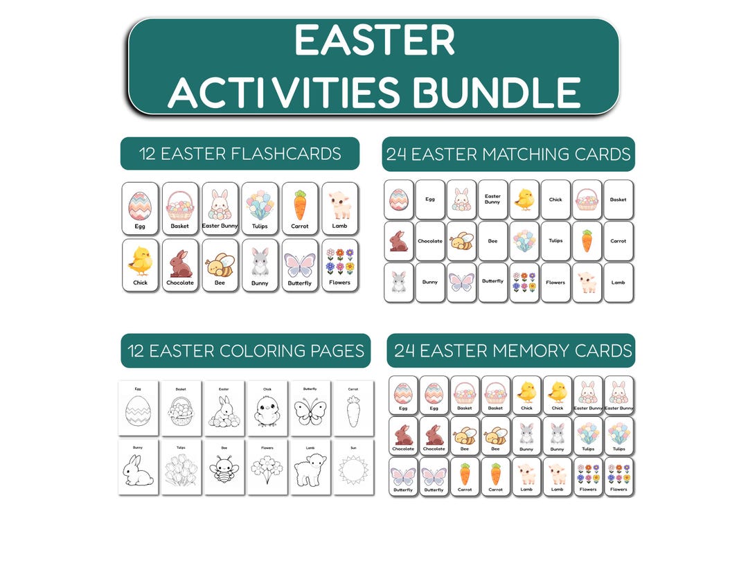 Easter Activities Bundle for Kids, Flashcards Memory Matching Coloring ...