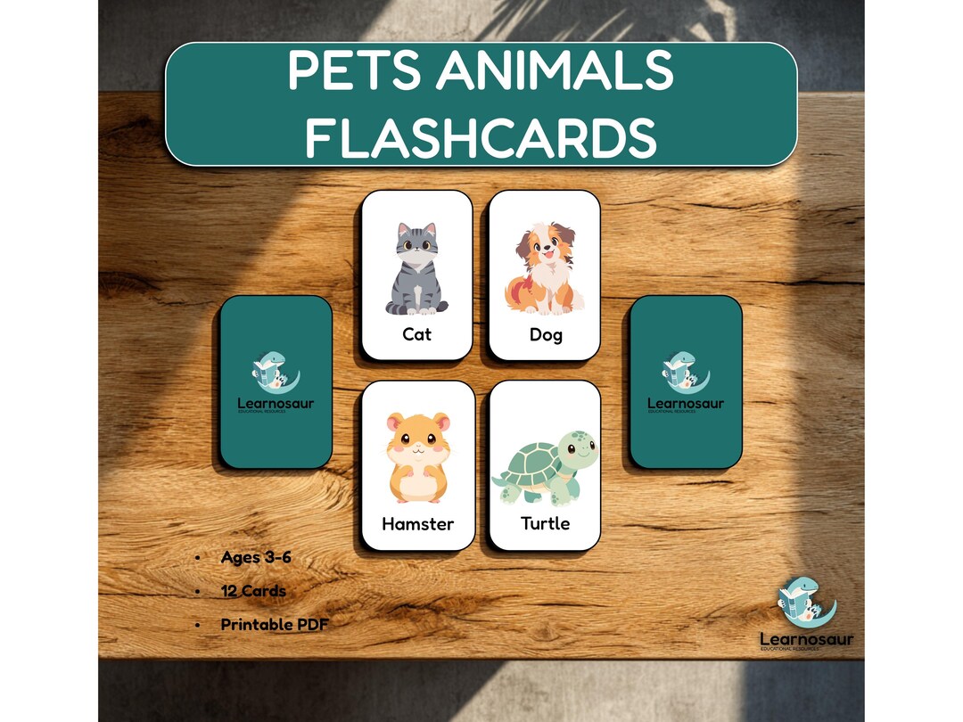 Pets Animals Flashcards for Kids, Printable Animal Cards, Toddler ...