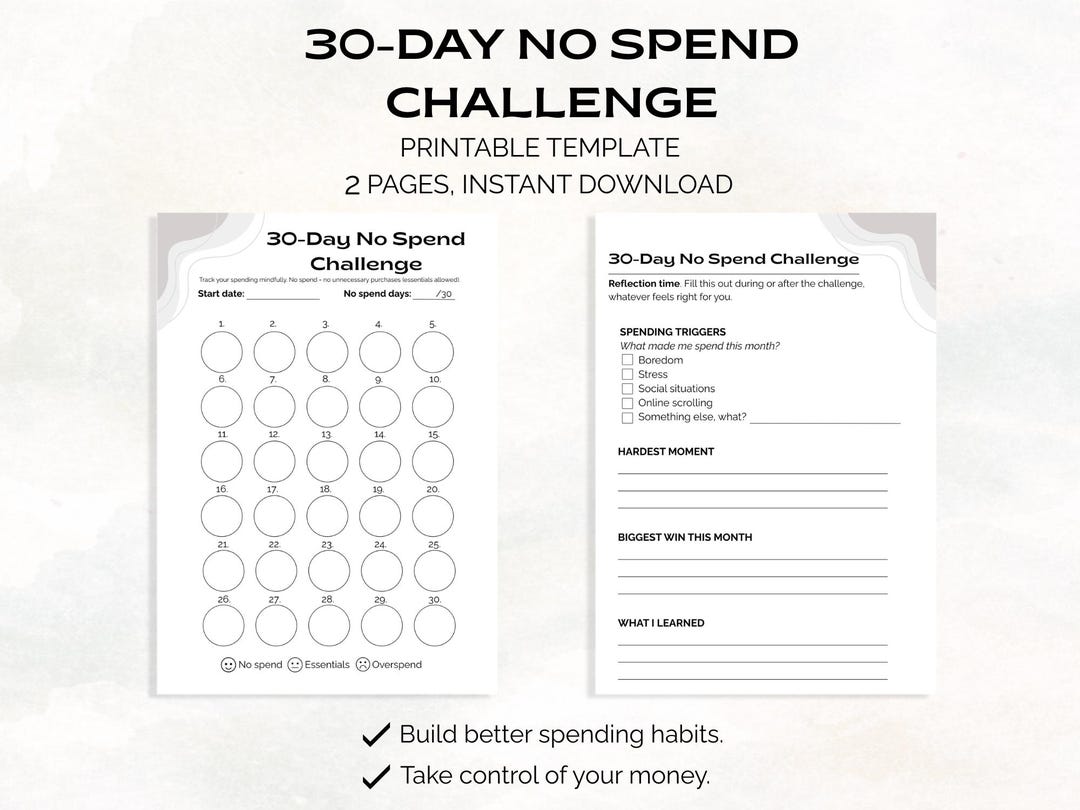 30-day No Spend Challenge Tracker | Budget Planner PDF (instant ...