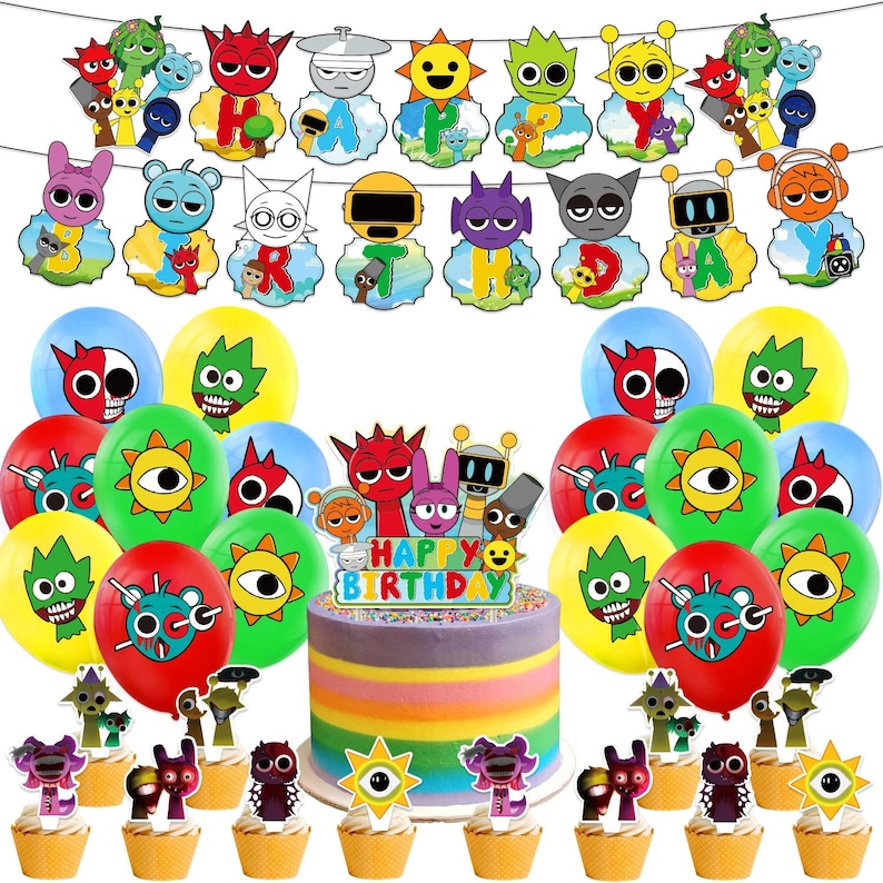 Sprunki Rhythm Box Birthday Party Supplies, Kids Party Decorations ...