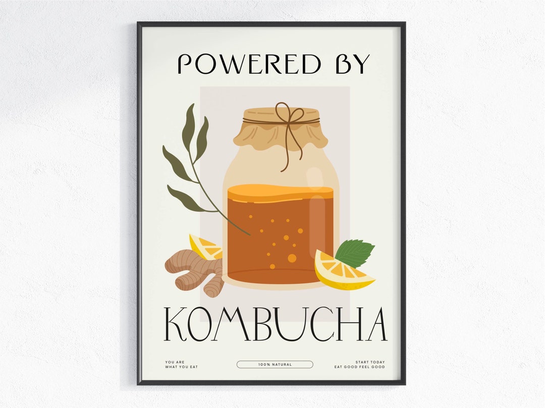 Powered by Kombucha Art Print, Digital Poster, Tea Lover Gifts, Vegan ...