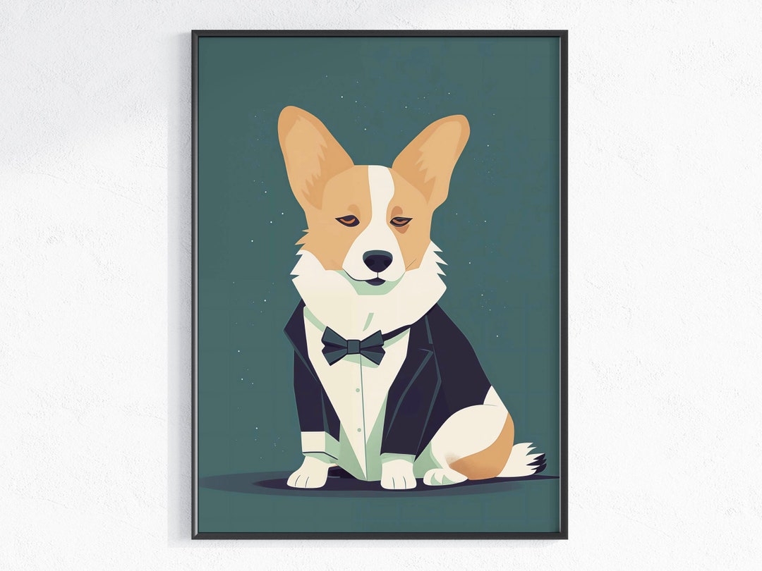 Charming Sexy Corgi Wearing Tuxedo, English Agent Dog Artwork, James ...