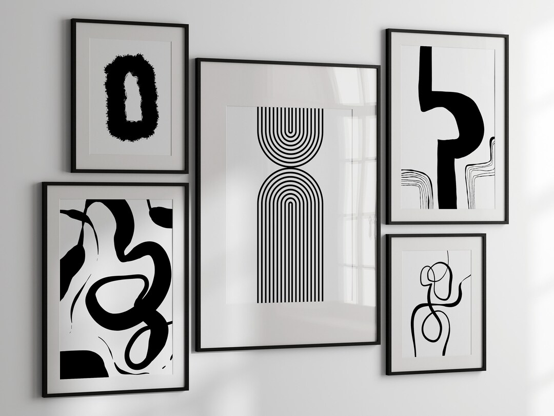 Modern Abstract Print Set of 5, Bundle Print Set, Neutral Abstract Art ...
