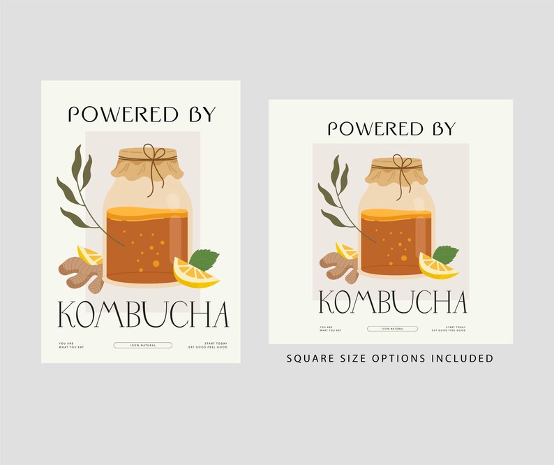 Powered by Kombucha Art Print, Digital Poster, Tea Lover Gifts, Vegan ...