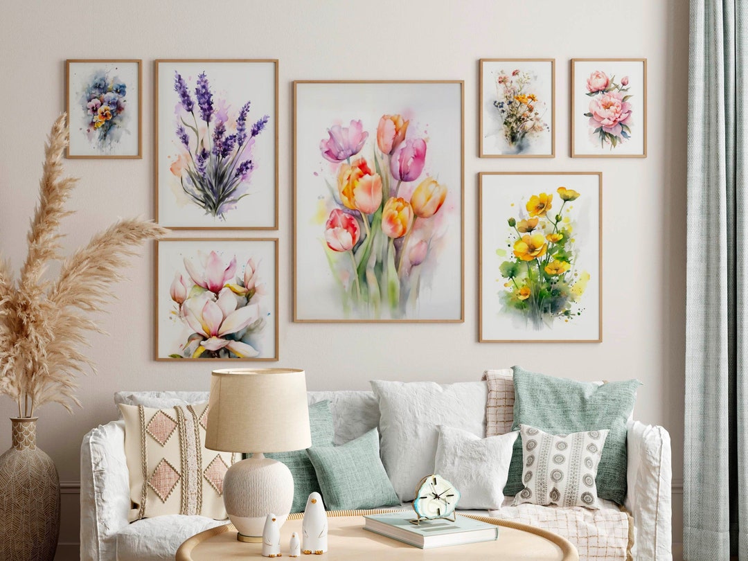 Spring Flower Prints, Set of 9, Soft Spring Colours, Watercolour ...