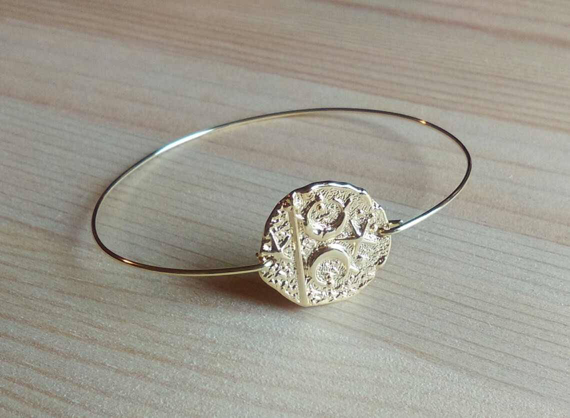 Gold medallion bangle Moon and star bracelet Boho bracelet | Etsy