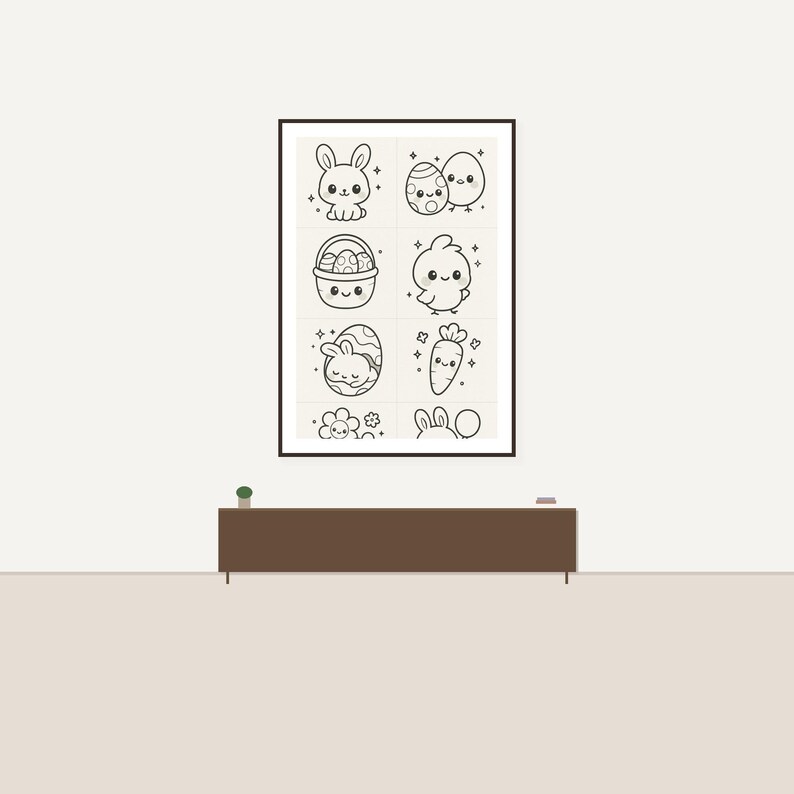 Kawaii Easter Coloring Pages Printable, Instant Download, Cute Bunny ...