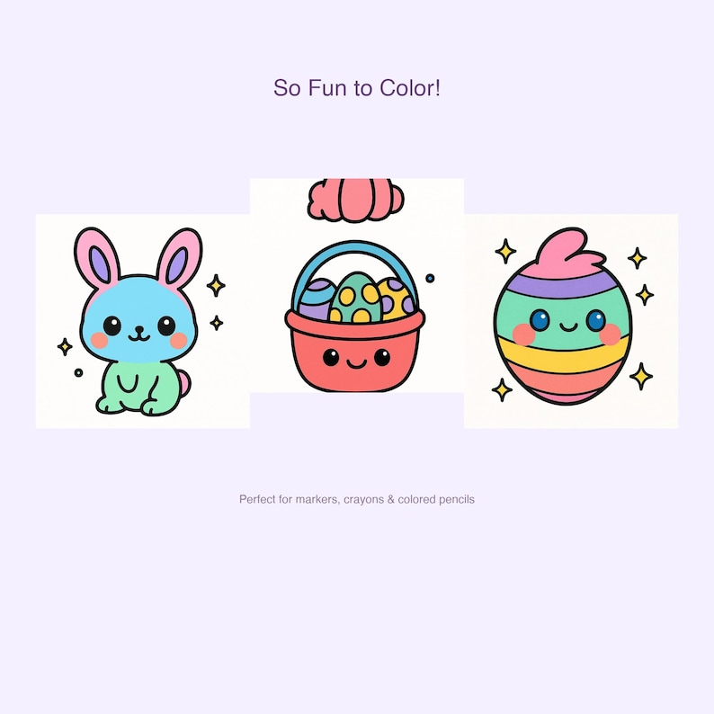 Kawaii Easter Coloring Pages Printable, Instant Download, Cute Bunny ...