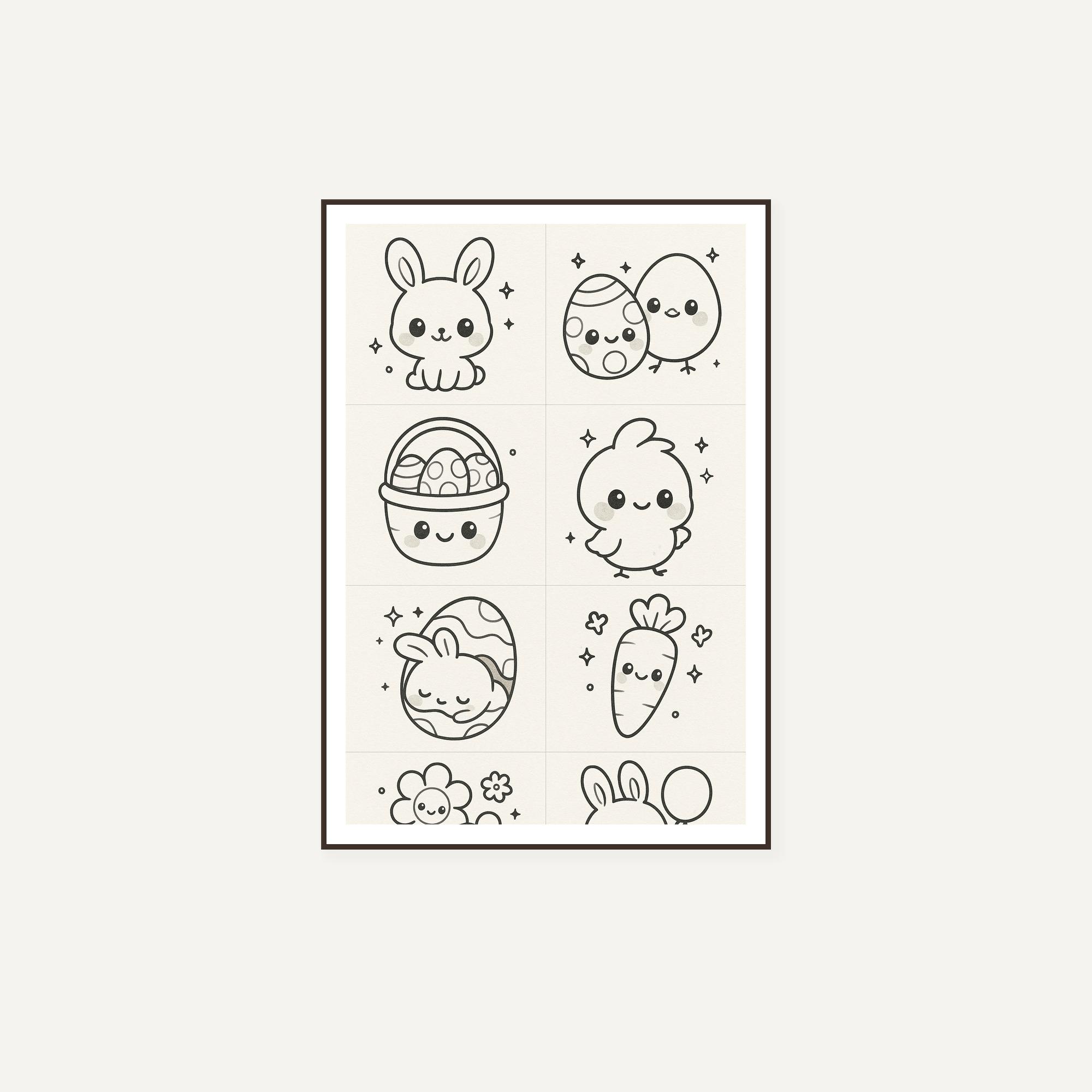 Kawaii Easter Coloring Pages Printable, Instant Download, Cute Bunny ...