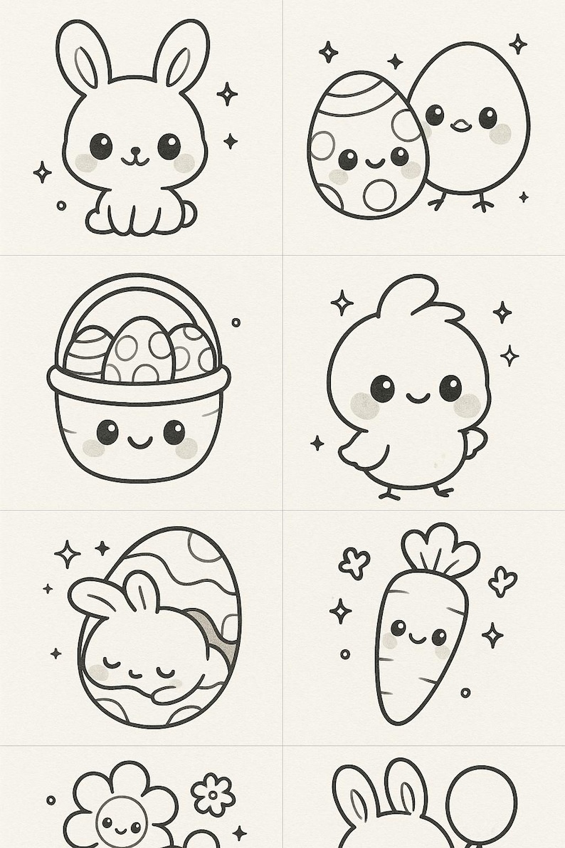 Kawaii Easter Coloring Pages Printable, Instant Download, Cute Bunny ...
