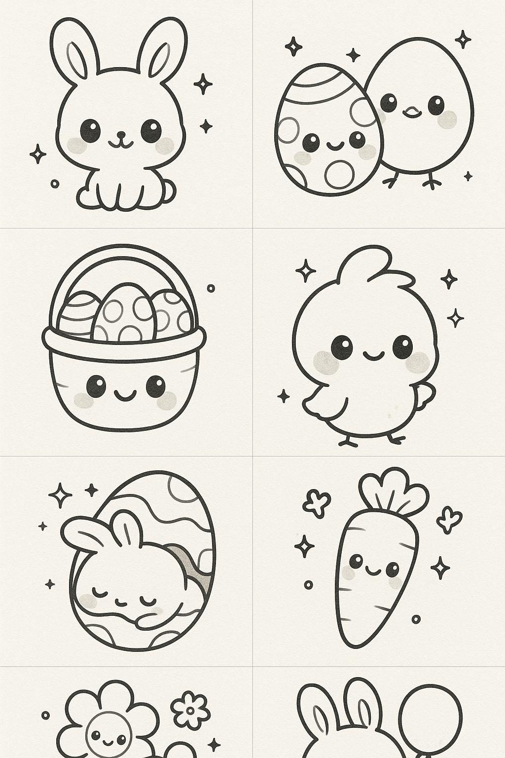 Kawaii Easter Coloring Pages Printable, Instant Download, Cute Bunny ...
