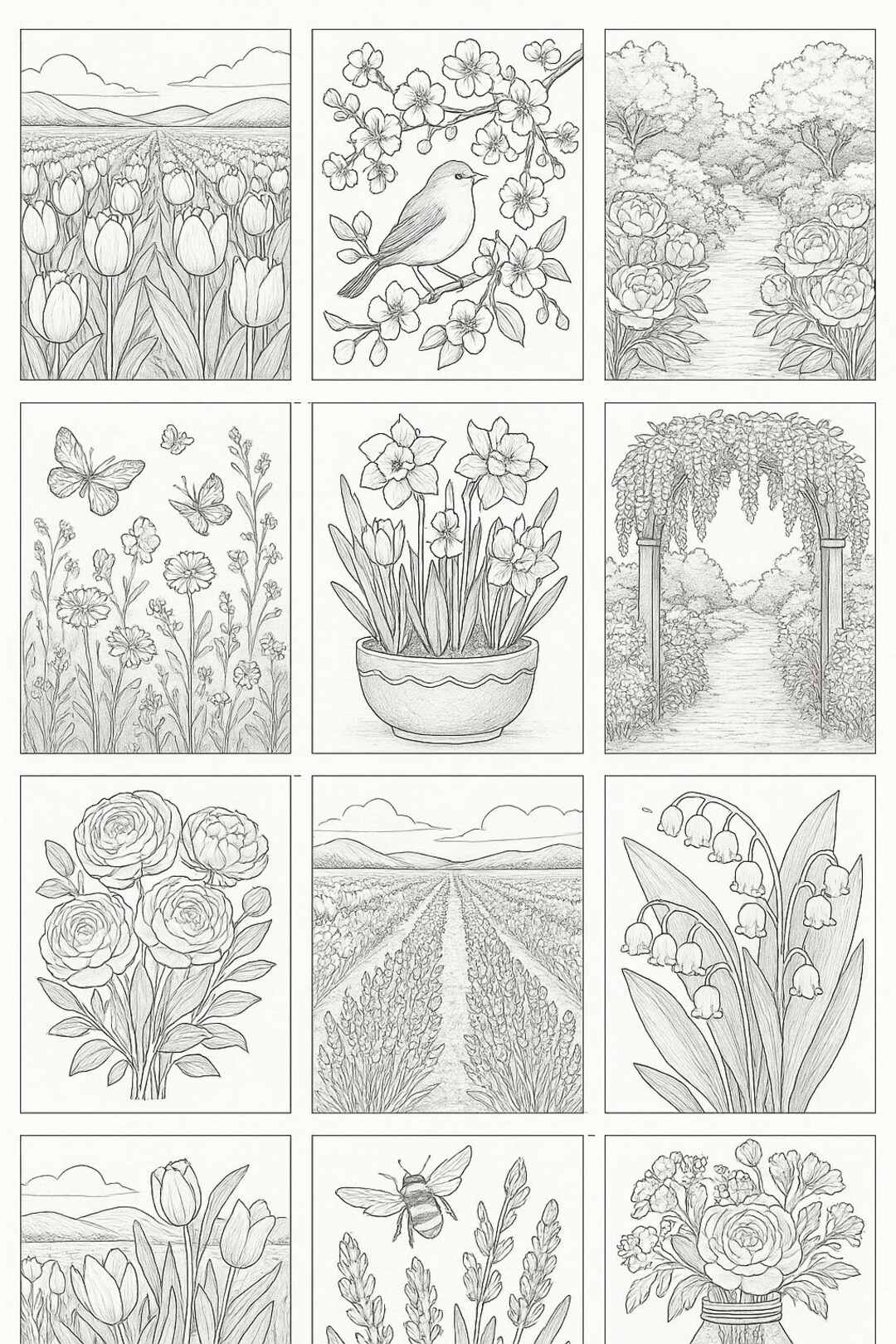 Spring Coloring Pages Printable | Instant Download | Floral Garden ...