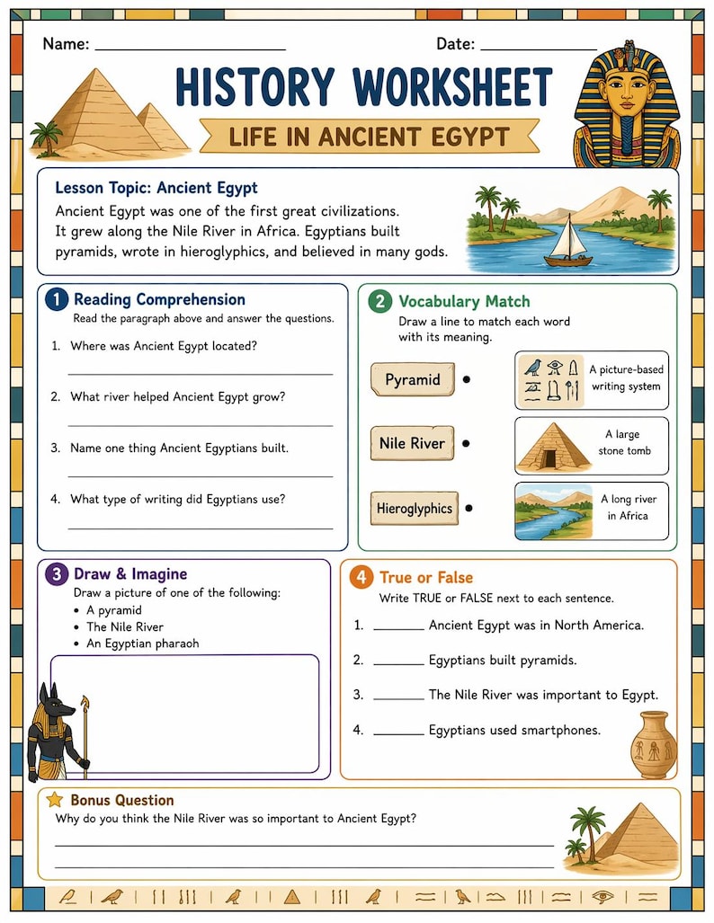 Fun and Easy History Worksheet( Ancient Egypt) Grades 2+ - Etsy