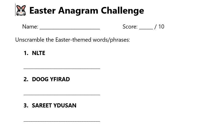 Easter Quiz Pack of 3 – Emoji, Trivia, Anagrams, Kid Friendly (PDF ...