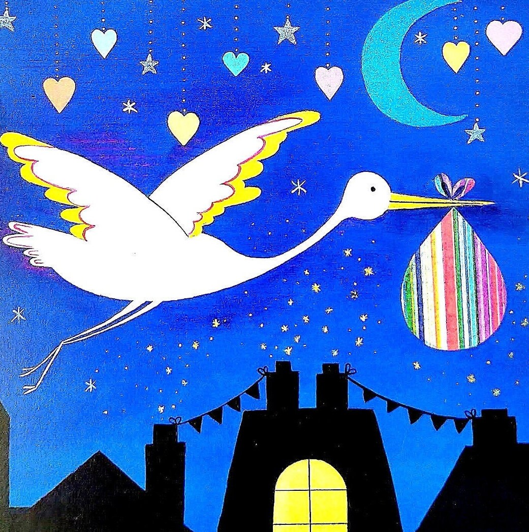 Stork greeting card Stork baby card New baby card Baby | Etsy