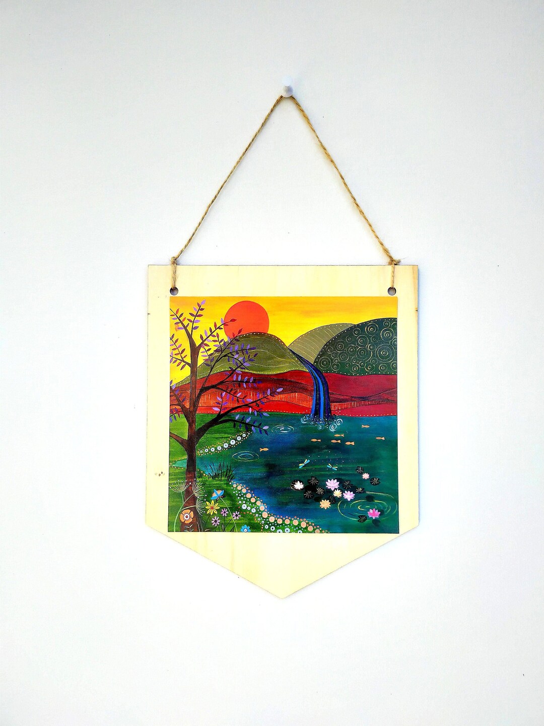 Waterfall Wall Hanging, Waterfall Wall Decor, Waterfall Folk Art Print ...