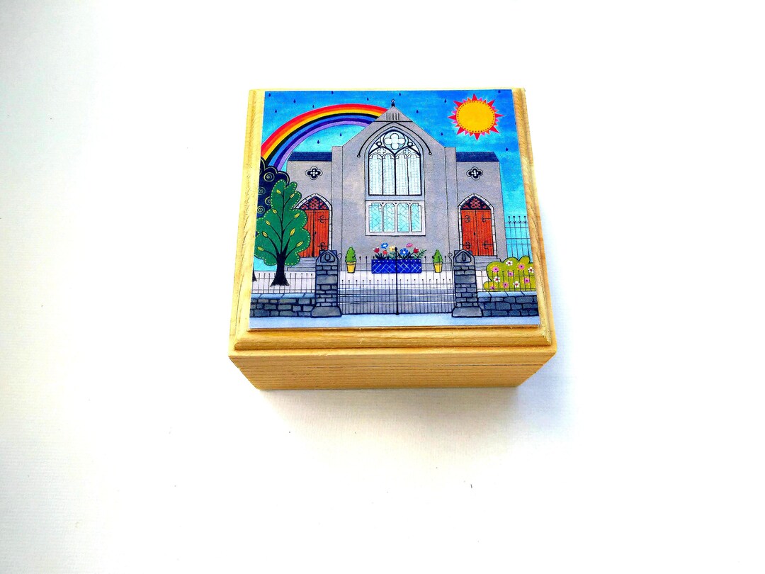 Rainbow Church Trinket Box, Personalised Wedding Box, Small Folk Style ...